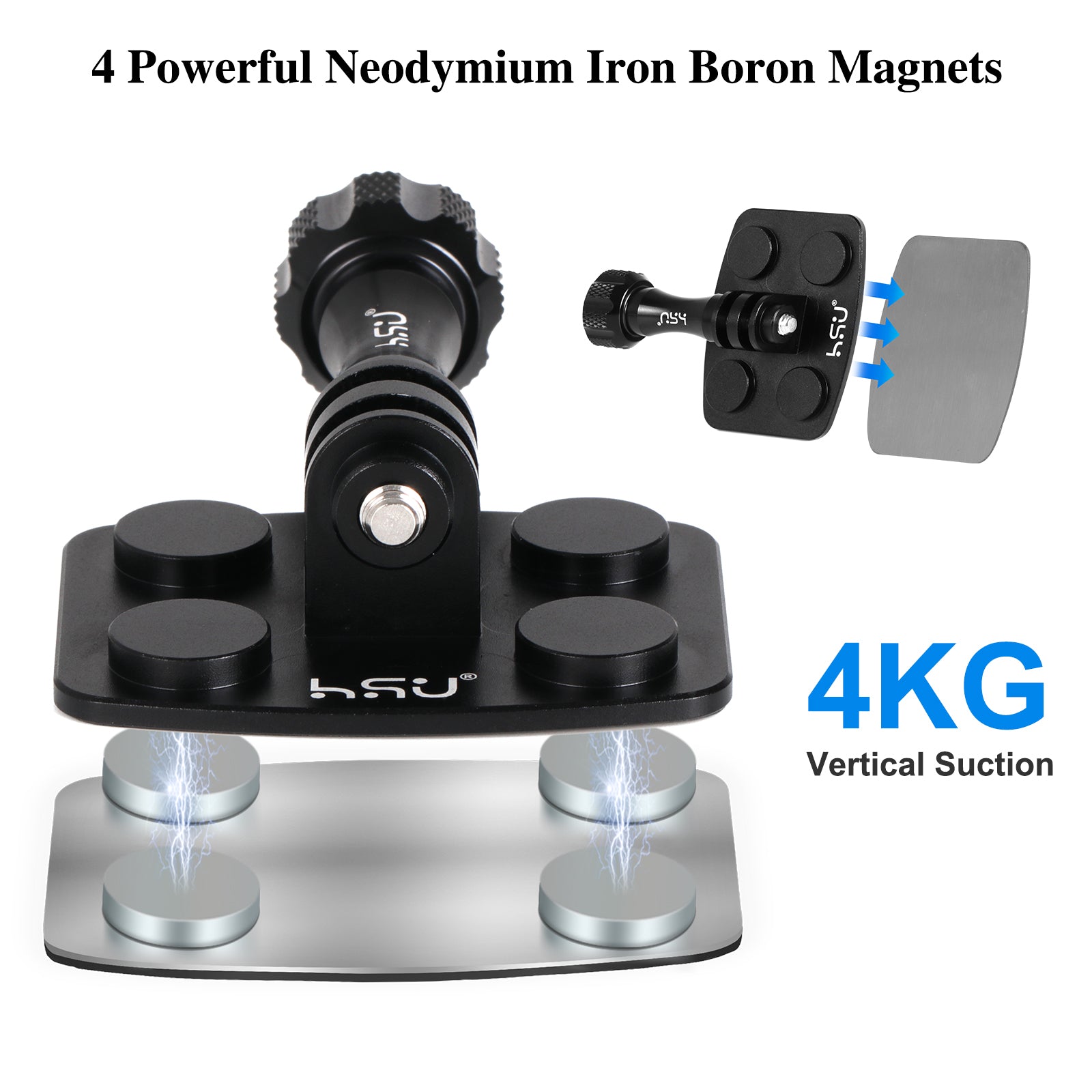 HSU Aluminum Magnetic Mount with Iron Base & 3M Sticker for GoPro/Inst ...