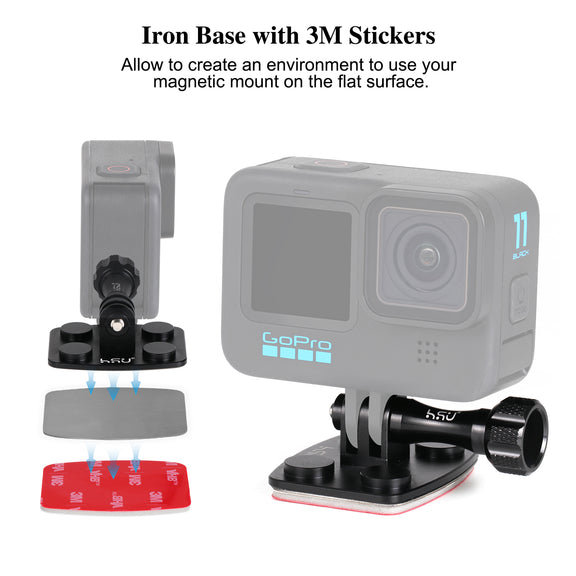 HSU Aluminum Magnetic Mount with Iron Base & 3M Sticker for GoPro/Inst ...